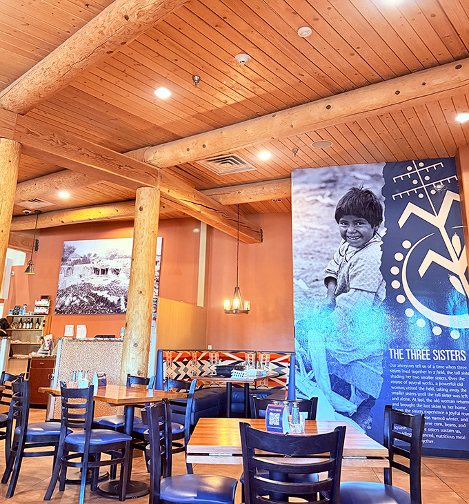 Massive vigas overhead, traditional patterns below, and everywhere the warm terracotta tones that whisper "you're in Pueblo country now." Comfort never looked so authentic.