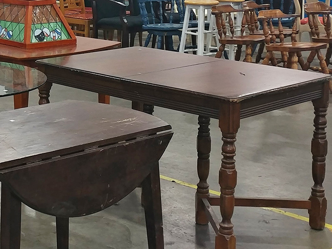 That dining table has hosted countless family dinners and is ready for yours. Solid wood craftsmanship that's outlasted three furniture trends. 