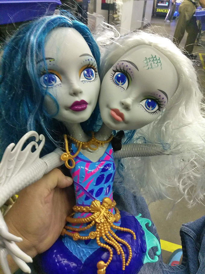 Monster High dolls having a blue-haired reunion. These once-$30 fashion dolls now await adoption for the price of a fancy coffee.