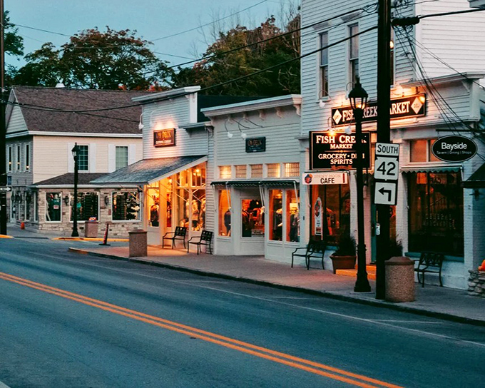 Evening in Fish Creek brings a gentle hush to Main Street, as restaurants fill with diners and shops close their doors after another perfect summer day.