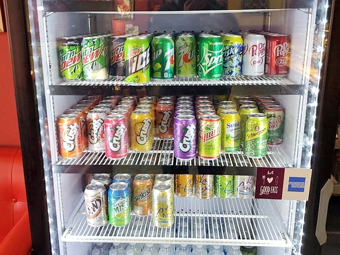 The beverage cooler offers colorful cans of liquid refreshment, standing by like faithful sidekicks to the main attraction&mdash;the food.