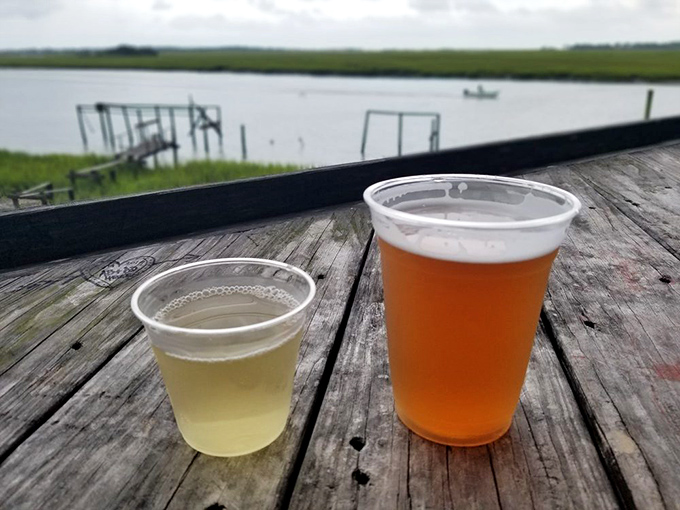 Cold beverages with a view that makes everything taste better. Nothing complements seafood like a cold drink and the gentle rhythm of marsh grasses dancing in the breeze.