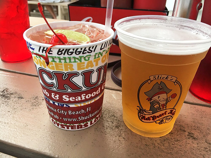 Cold beer and a colorful cocktail&mdash;the perfect liquid companions for a seafood feast. That lime garnish isn't just for show.