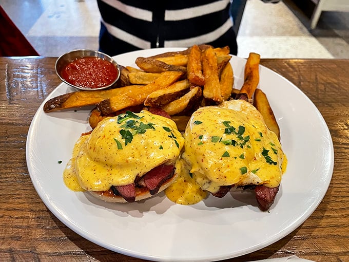 Eggs Benedict that makes you wonder why you ever attempted making hollandaise at home when this perfection exists.