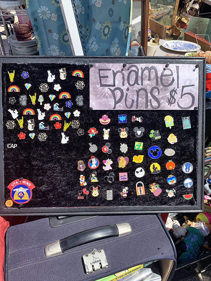 Enamel pins displayed like tiny works of art, offering personality by the square inch for just $5&mdash;the cheapest identity crisis resolution ever.