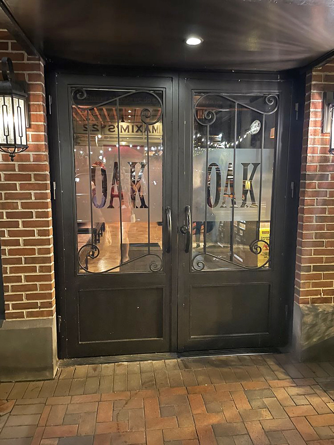 The entrance doors promise an experience worth having, with elegant lettering that whispers, "Yes, you've made an excellent decision coming here."