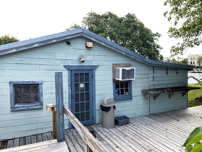 The blue exterior might be humble, but it houses culinary treasures that keep boats crossing the water year after year.