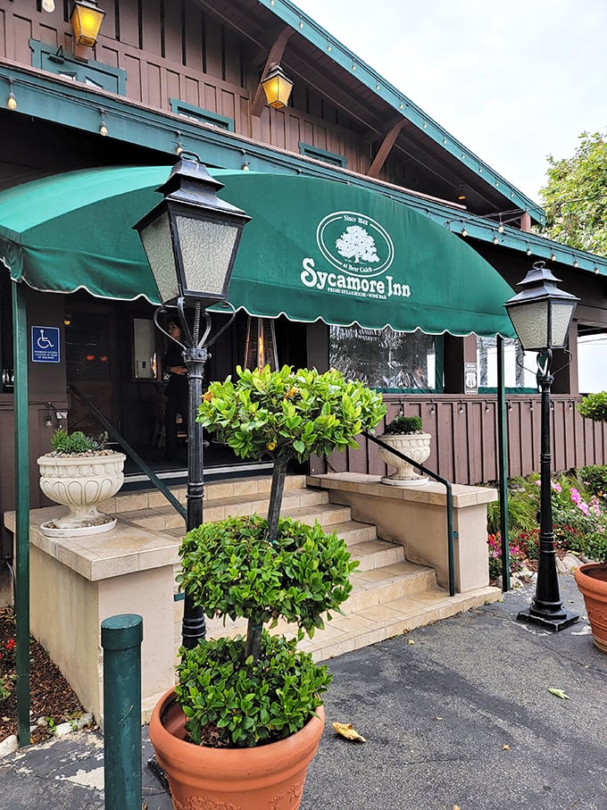 The entrance says "special occasion" with its green awning and vintage lamps, but regulars know Tuesday counts as special too.