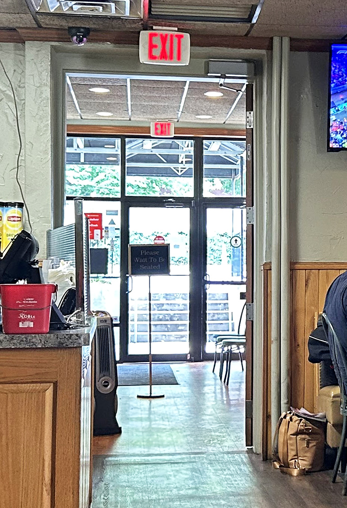 The exit view looking back inside&mdash;your last glimpse before leaving satisfied, full, and already planning your return visit.