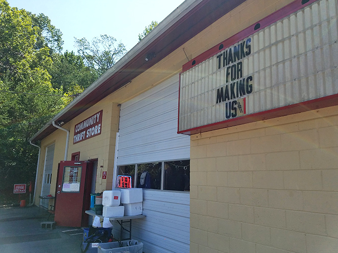 Thanks for making us #1 says the sign, and the community clearly has. This humble building houses more stories than the local library—each item a chapter in someone's life.
