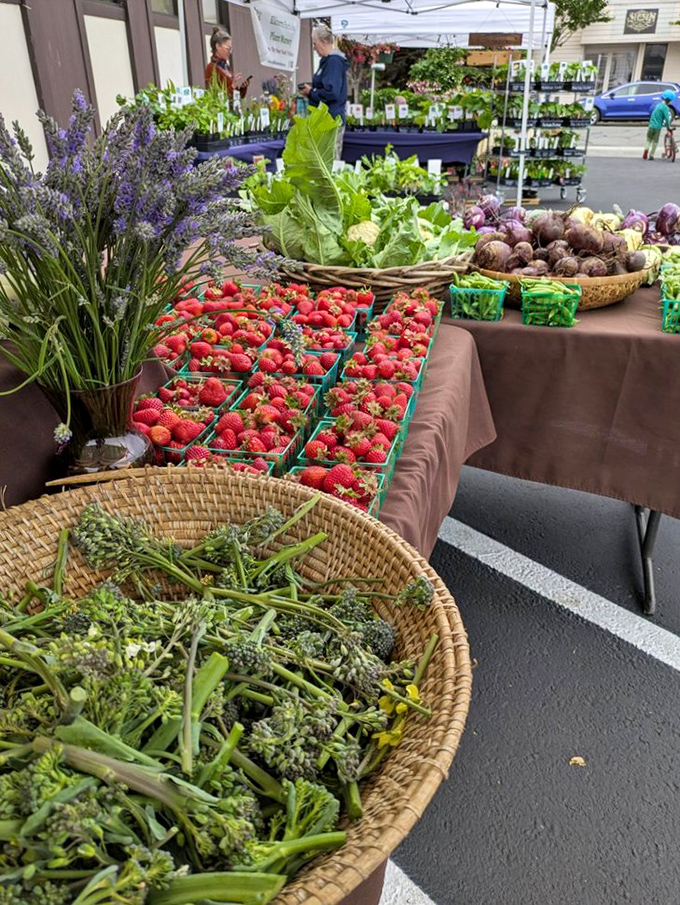 The farmers market showcases the bounty of Del Norte County. Those strawberries didn't travel on a truck for days &ndash; they were likely picked that morning.