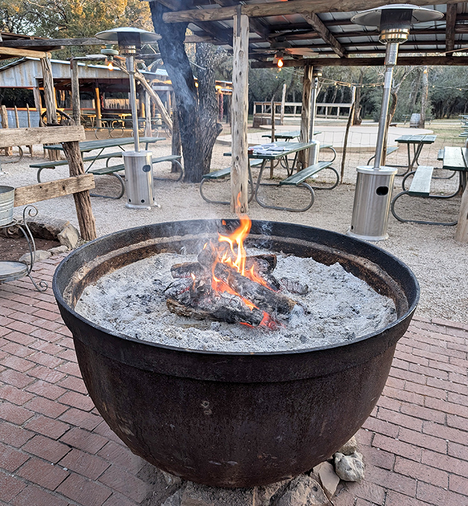 The fire pit: where strangers become friends and marshmallows become memories. Texas evenings were made for gathering around flames.