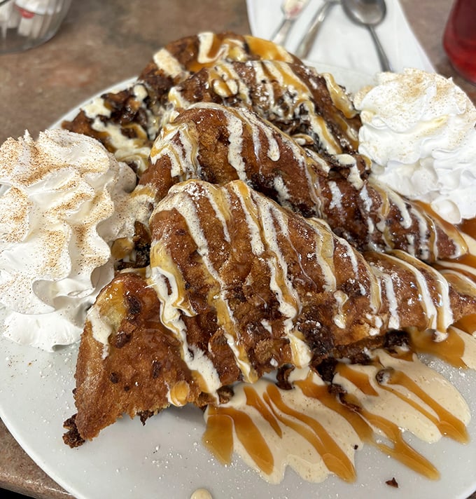 This isn't just French toast&mdash;it's a caramel-drizzled, whipped-cream-crowned monument to morning decadence that makes "breakfast dessert" sound perfectly reasonable.