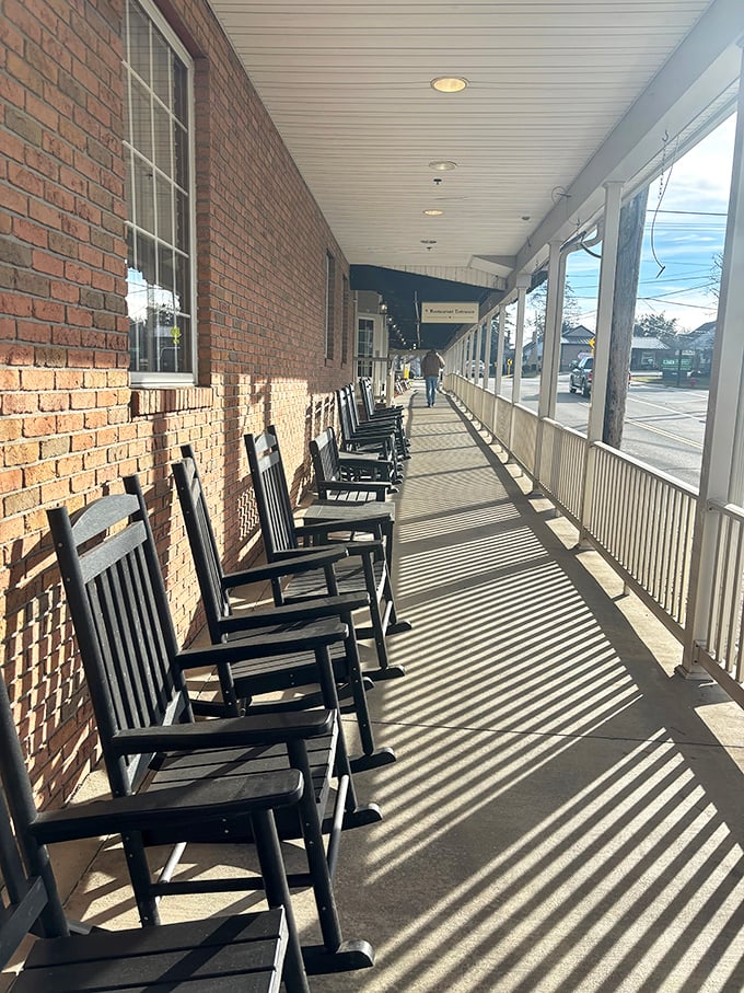 Rocking chairs line the front porch, patiently waiting for full-bellied patrons to engage in the time-honored tradition of post-meal contemplation.