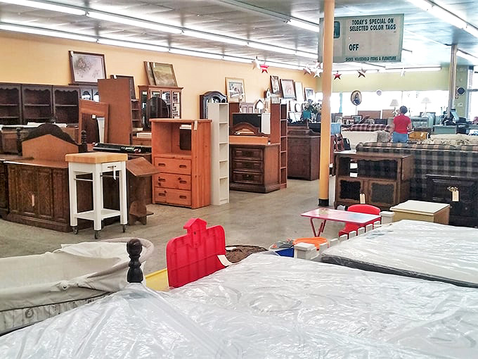 Furniture that spans decades and design movements, arranged like a museum where everything's for sale and touching is not just allowed but encouraged.