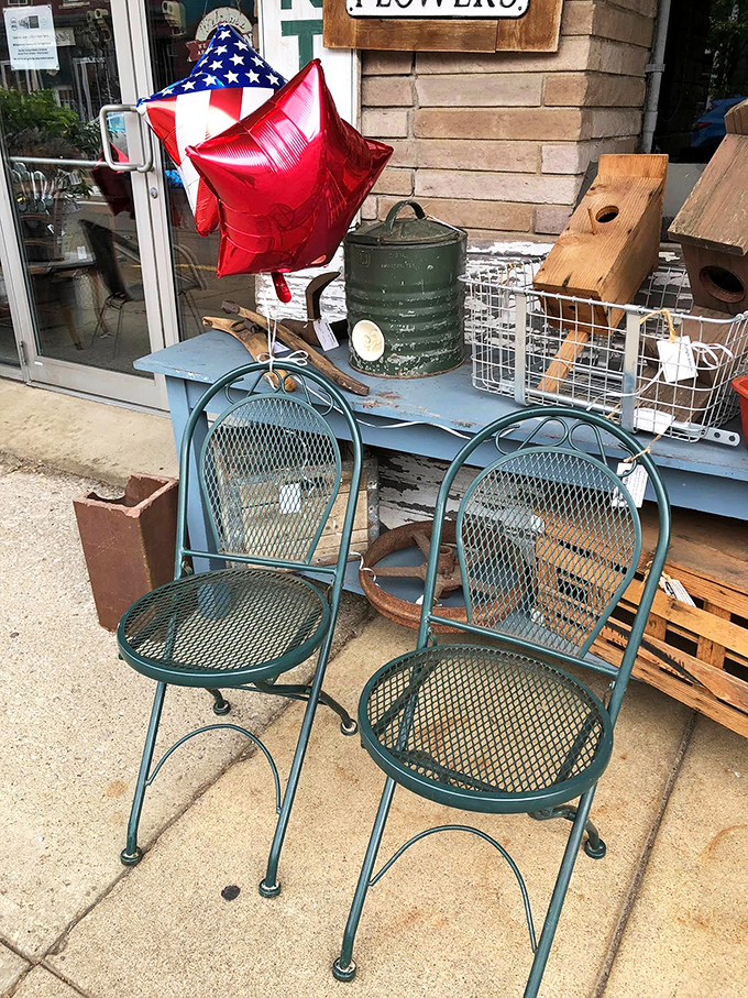 These vintage teal garden chairs aren't just seating &ndash; they're time machines to afternoons spent sipping lemonade while gossiping about the neighbors. 