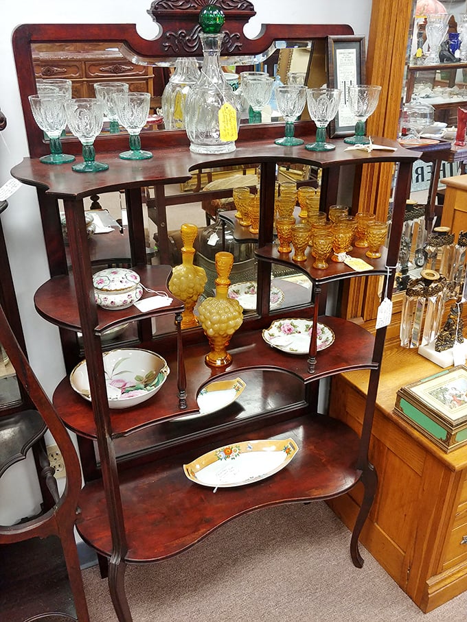 Crystal and amber glassware that makes even tap water feel fancy. These pieces have probably toasted everything from V-E Day to disco's arrival.