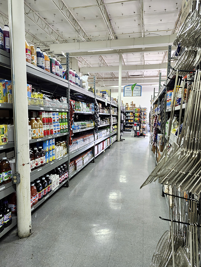 Grocery aisles that rival any supermarket. International ingredients and everyday staples share shelf space in this unexpected food emporium.