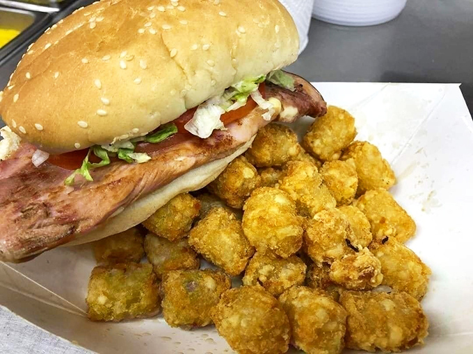 A sandwich that requires strategic planning to eat &ndash; where every bite is a perfect balance of savory meat, fresh toppings, and those addictive golden nuggets.