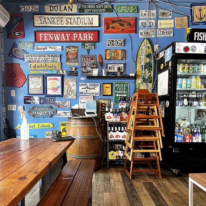 The walls tell stories of fishing adventures past while diners create new ones. That Fenway Park sign knows good taste transcends rivalries.