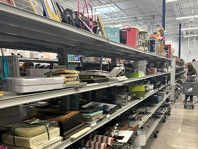 The household goods aisle&mdash;where kitchen gadgets and decorative items create a domestic archeological dig through the layers of American home trends.