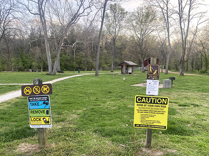 Warning signs remind visitors that nature, while beautiful, doesn't always play nice&mdash;especially when water and gravity team up.
