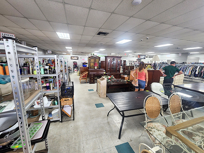 Wide aisles and thoughtful organization make treasure hunting a pleasure rather than an expedition requiring survival gear.