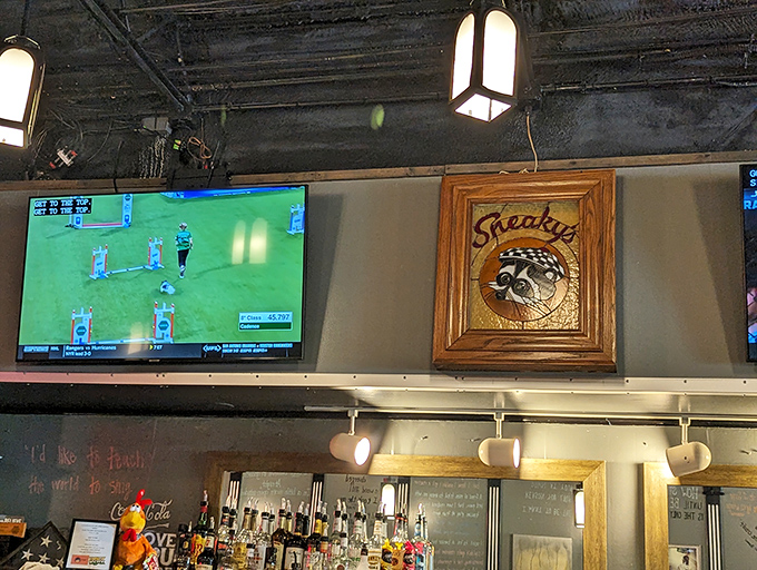 Sports on the TV, Sneaky's memorabilia on the wall &ndash; the perfect visual soundtrack to accompany your chicken-induced euphoria.