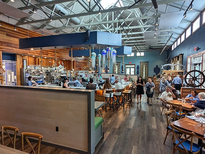 The dining room buzzes with the energy of happy eaters, while the open design lets you see the orchestrated chaos that creates your seafood symphony.