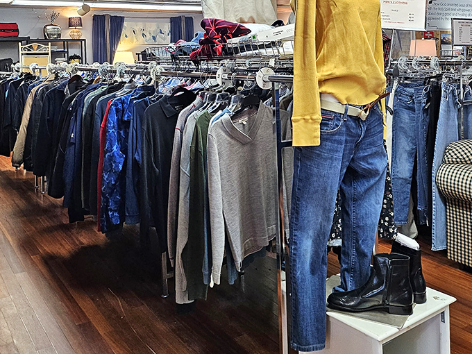 The clothing racks stretch as far as the eye can see, a textile rainbow of possibilities for fashion-forward shoppers on a budget.