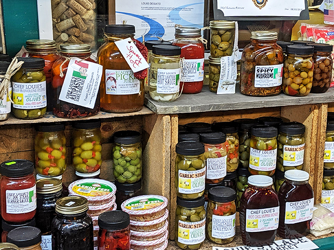 Pickled perfection in glass time capsules. Chef Louie's preserved treasures bring Mediterranean flavors to Pennsylvania pantries with just a twist of a lid.