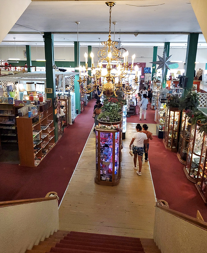 From above, the grand scale reveals itself&mdash;a cathedral of collectibles where that ornate chandelier has probably witnessed decades of "I remember these!"