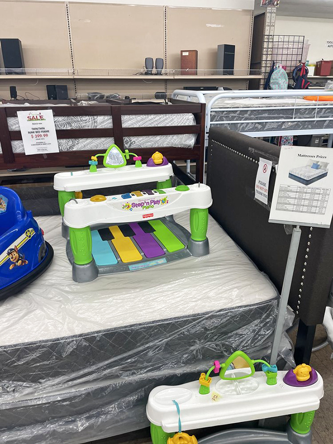 New mattresses mingle with children's toys, proving Family Thrift isn't just about secondhand – it's about smart shopping.