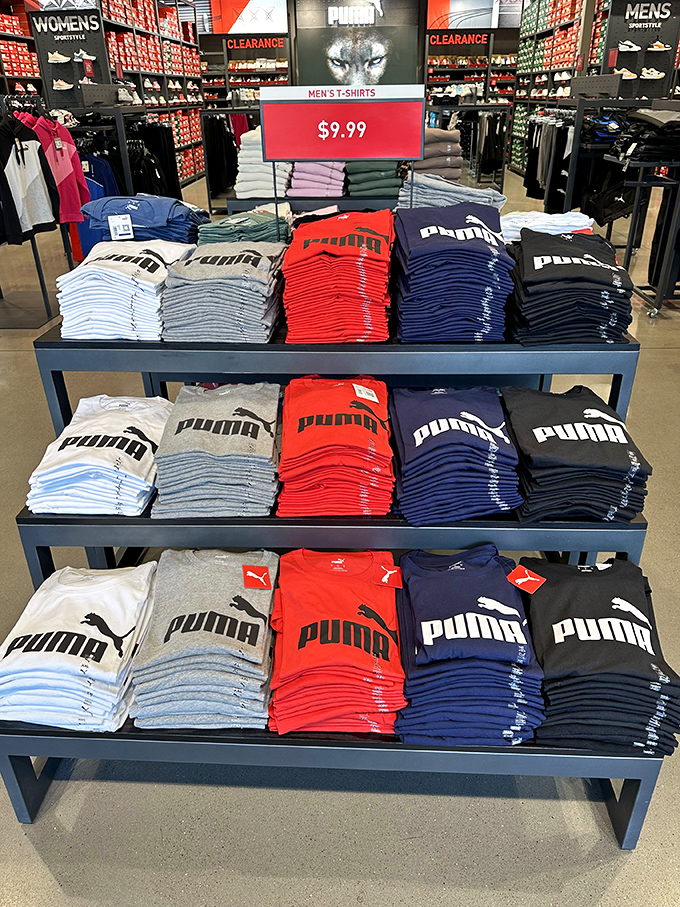 Puma's perfectly folded t-shirt display satisfies both the bargain hunter and the neat freak in all of us.