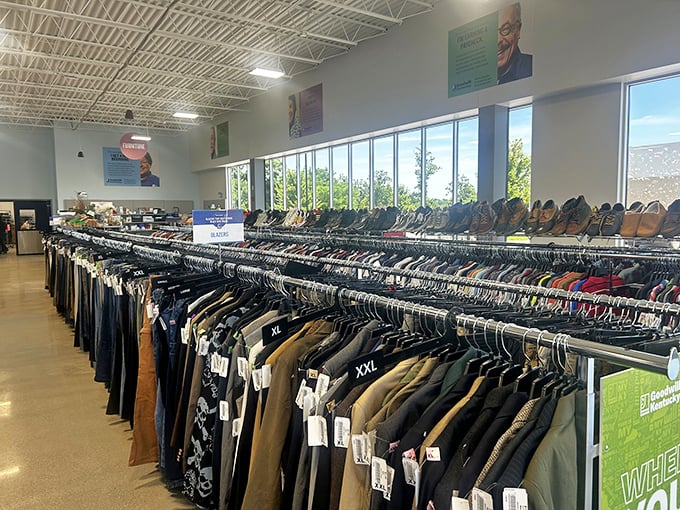 Men's department: Where suits that once closed business deals now await job interviews, special occasions, and Halloween costume inspirations.