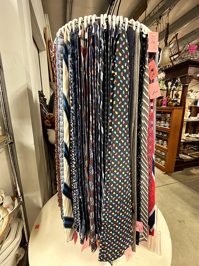The tie rack of dreams! From power lunches to wedding receptions, these neckties have dressed up countless important occasions.