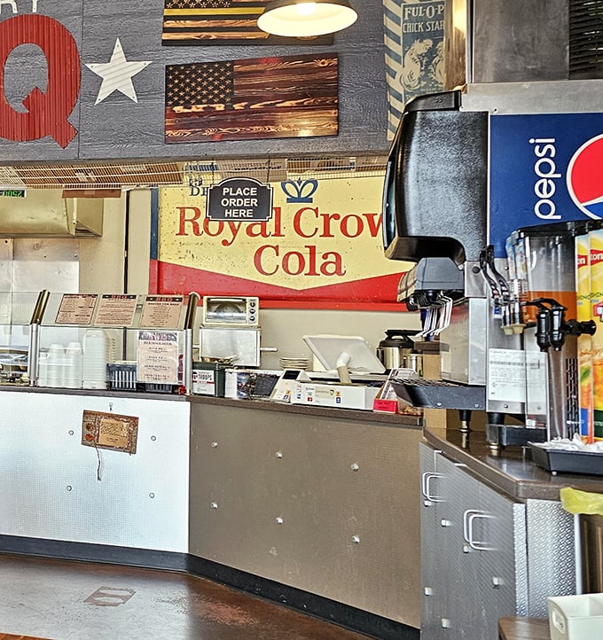 The order counter beneath that iconic BBQ sign&mdash;where dreams are ordered, fulfilled, and served with a side of hospitality.