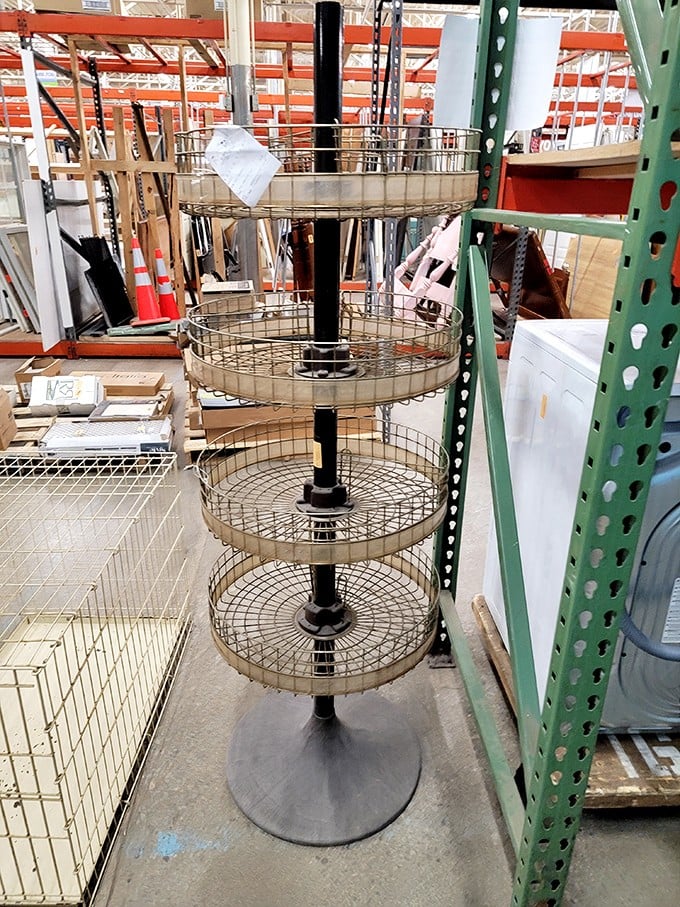 This spinning metal organizer could hold anything from mail to magazines, a perfect example of functional design waiting for its next purpose.