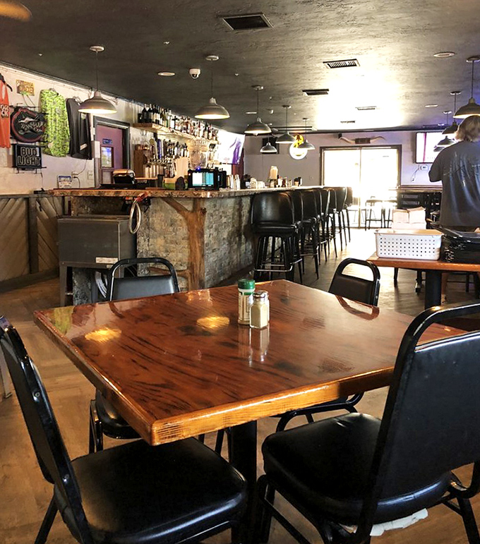 Polished wooden tables waiting for the next round of food memories to be made—simple, honest, and perfectly Floridian.