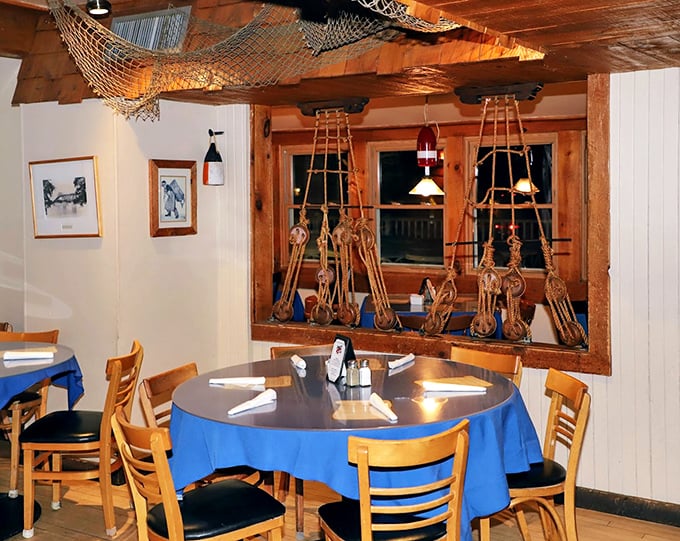 Fishing nets and nautical pulleys aren't just decor&mdash;they're storytellers, whispering tales of Lake Champlain while you enjoy your meal.