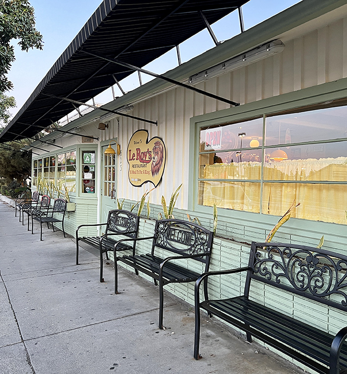 These benches don't just offer seating; they provide front-row tickets to Monrovia's sidewalk show while you wait for your breakfast chariot.