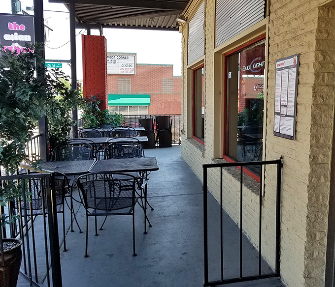 The outdoor seating area&mdash;where fresh air enhances seafood flavors. Urban dining with a side of people-watching.