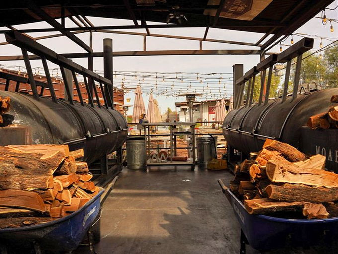 The smoke chambers – where patience and wood fire transform ordinary cuts into extraordinary barbecue. This is where the magic happens.