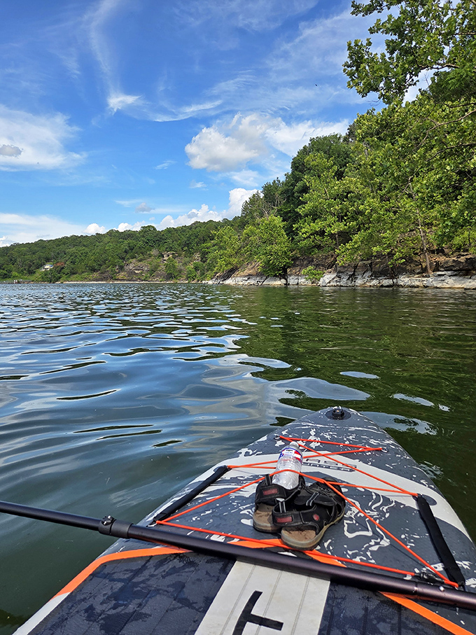 From this paddleboard perspective, you're not just on the lake, you're part of it. Serenity now, Instagram posts later.