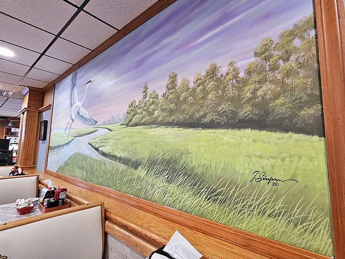 This mural doesn't just depict the local marshland&mdash;it transports you there between bites of pancake, no bug spray required.