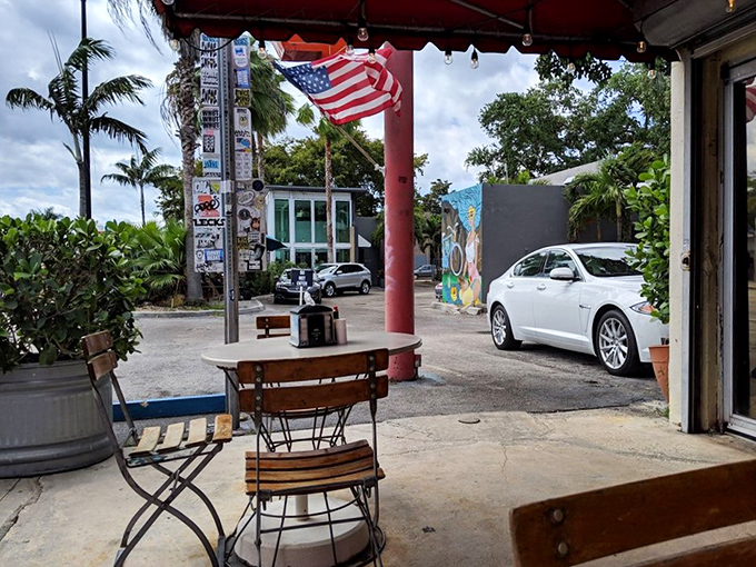 The American flag waves proudly over this temple of tube steak, where patriotism and good eating go hand in hand.