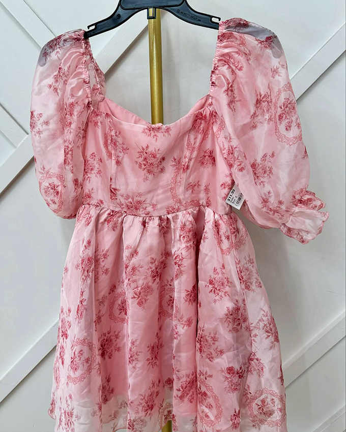 Cottagecore dreams come true in this pink floral confection &ndash; perfect for garden parties or pretending you're the main character in a Jane Austen novel.