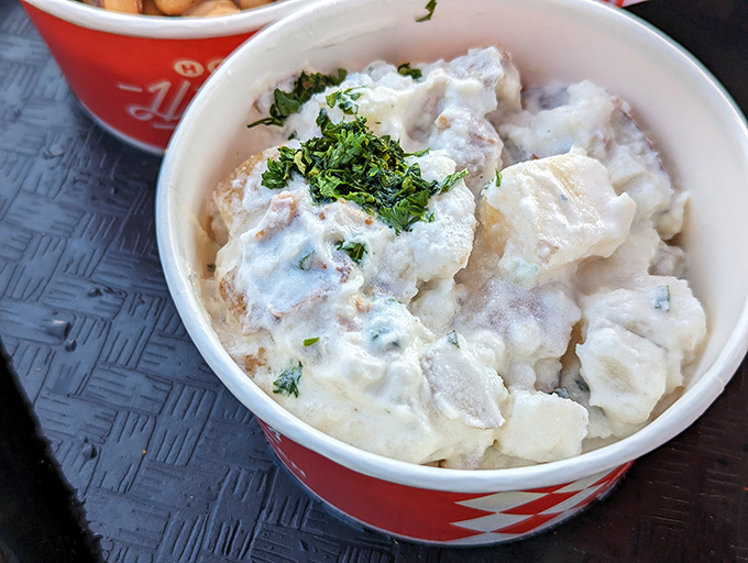 Creamy potato salad that doesn't just complement the chicken&mdash;it rescues your taste buds when you've overestimated your spice tolerance.