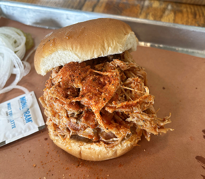 The pulled chicken sandwich doesn't try to be fancy&mdash;it just delivers honest flavor that makes you wonder why you'd ever eat chicken any other way.