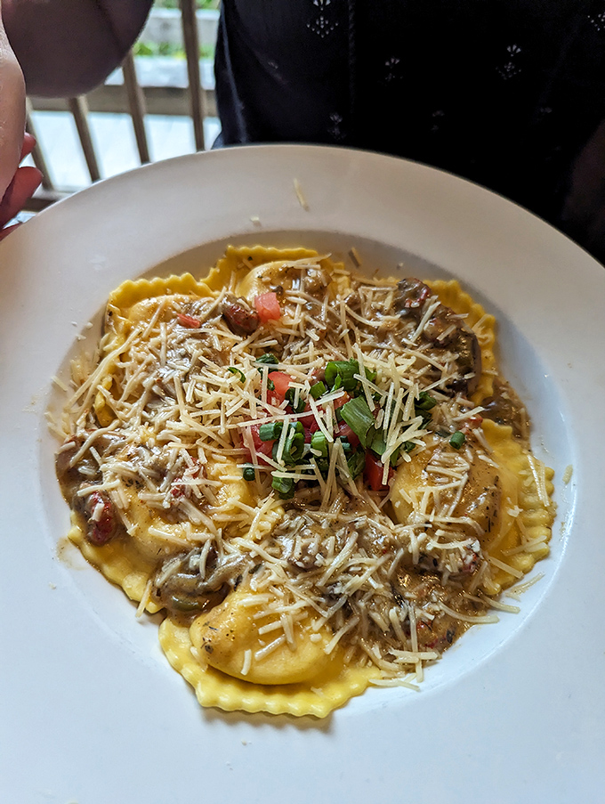 Ravioli swimming in a creamy sauce topped with fresh parmesan proves Schooners isn't just about seafood&mdash;they've got range in their culinary arsenal.